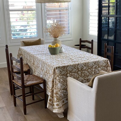 Brown Floral Table Cloth, Block Print Table Cover, Cotton Table Linen ...