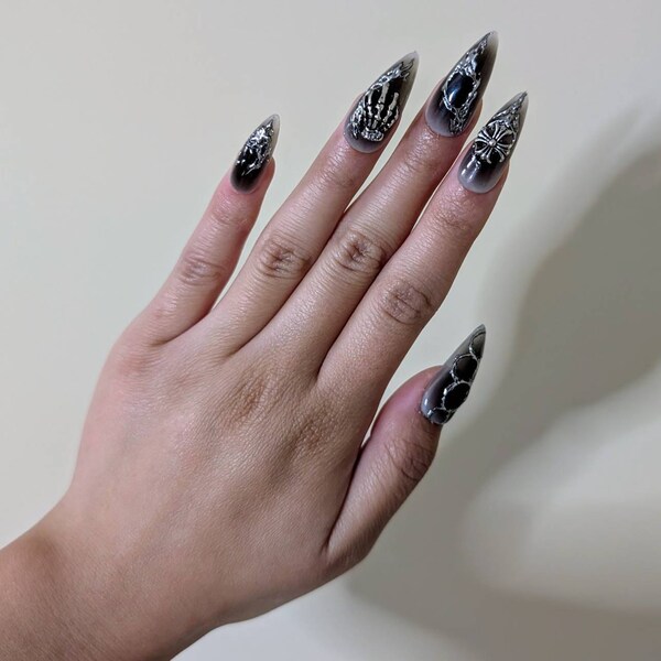 MIDORI Gold Floral Nail Art Press on Nails Jade Magnetic Nails 3D Gel ...