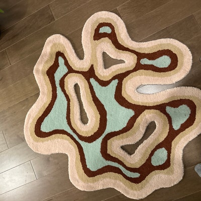 Irregular Amoeba Shaped Throw Rug Illusion Pattern Hand-tufted 100% ...