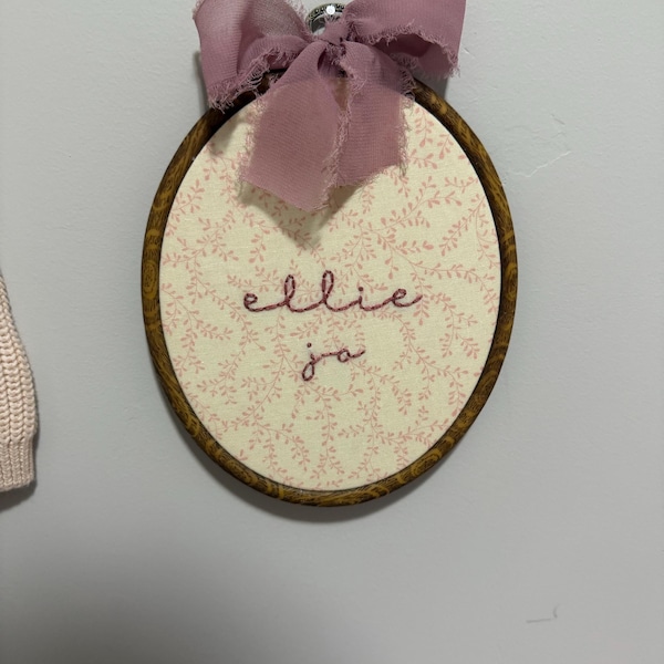 Hand Embroidered Name Hoop: Mauve Vines, Nursery Decor, Baby ...