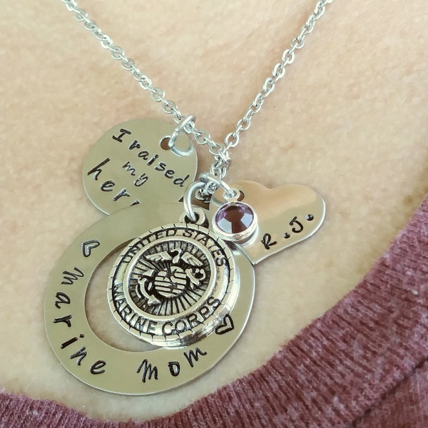 Marine Mom Custom Hand Stamped Necklace, I Raised My Hero, Military Mom ...