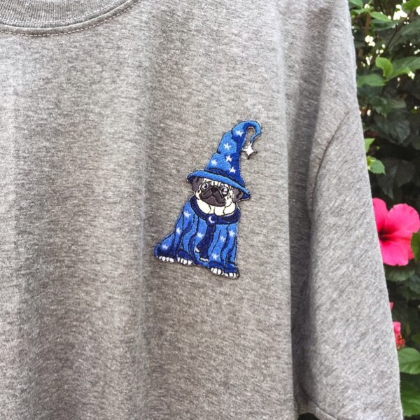 Epic Merlin Wizard Fawn Pug Dog Crest Heraldic Heraldry Iron on Patch ...