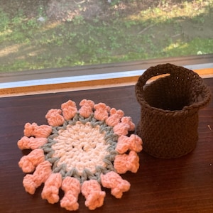 CROCHET PATTERN Flower Pot Coaster Set Crochet Pattern Flower Bouquet ...