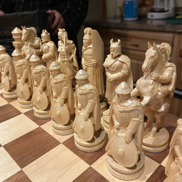 Medieval Carved Wooden Chess Pieces: Original Chess Set With Storage - Etsy