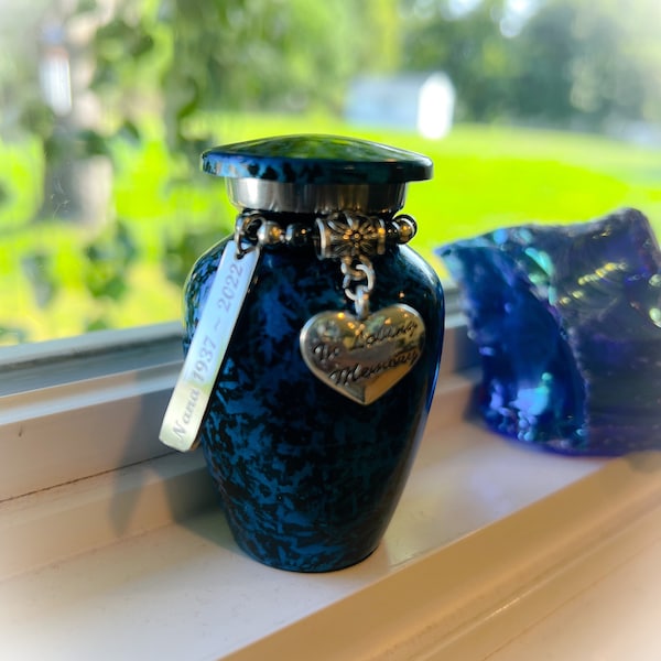In Loving Memory Blue Heart Keepsake Urn - Love Charms® Engraving ...