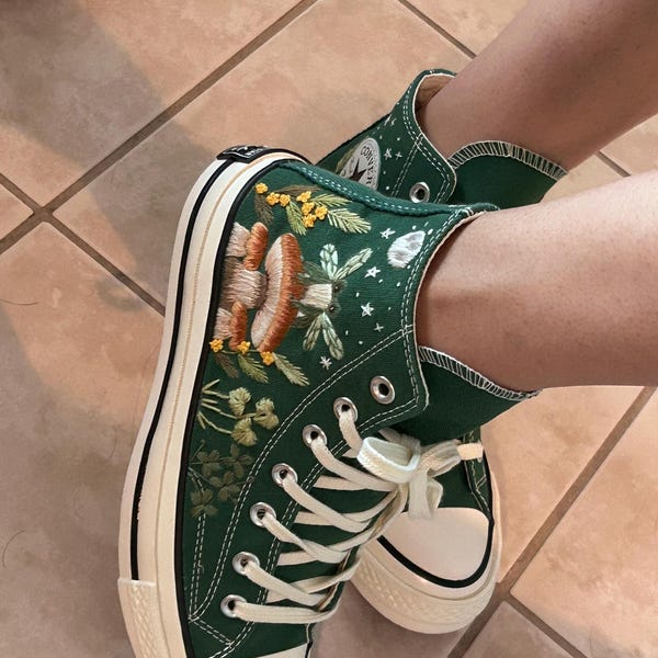 Embroidered Converse Mushroom, Frog, Converse Embroidery Mushroom ...