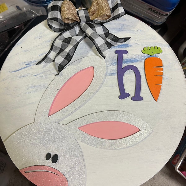 Easter Bunny Door Hanger SVG | Bunny Hi Welcome Sign Laser Cut File ...