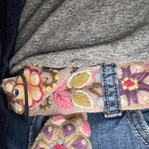 Peruvian Embroidered Belt Floral GRAY Natural Organic Dyes , Belt ...