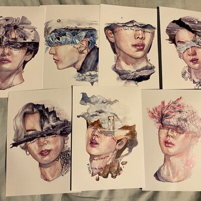 BTS Watercolor Art A5 /A6 Print, Poster, Namjoon, Jungkook, Jin, RM ...