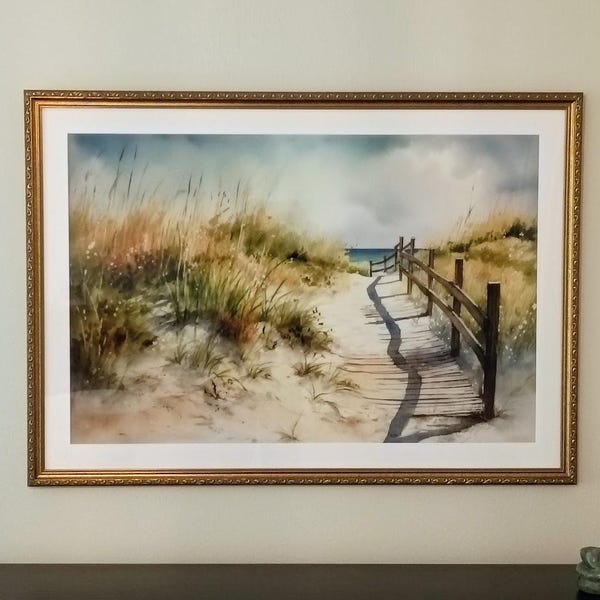 Coastal Beach House Watercolor, Ocean, Beach, Vacation Home, Seaside ...