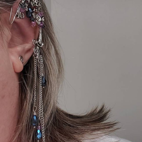 Elf Ears Cuff With Moon Star Chain Gothic Witch Wrap Earrings Fairy Ear ...