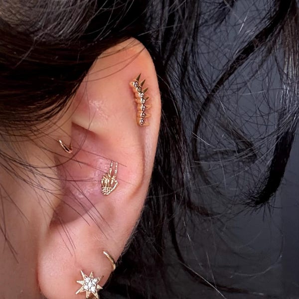 14K Solid Yellow, Rose, White Gold Snowflake Piercing With CZ, Body ...