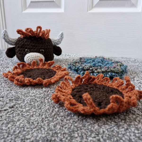 ORIGINAL Crochet Highland Cow Head Coaster Set - PDF Pattern - 4 ...