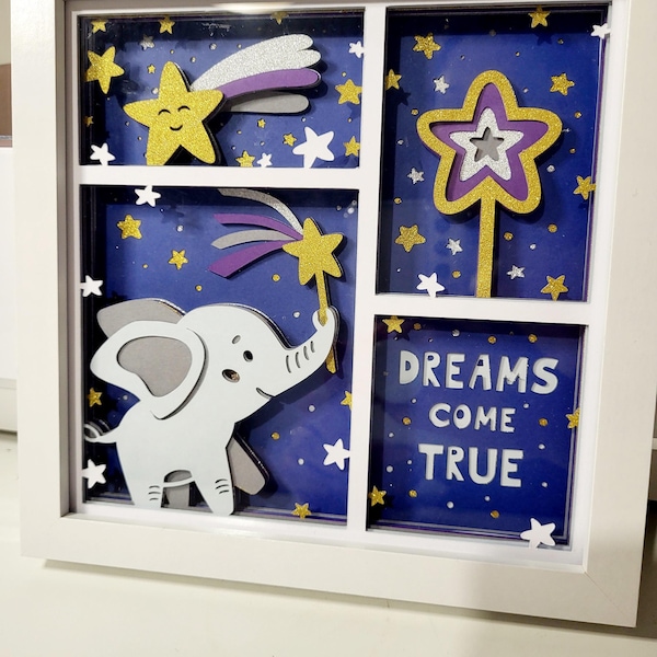3D Elephant Shadow Box, Nursery Shadow Box, Layered Paper Art, Dreams ...