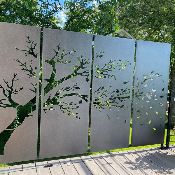 Metal Privacy Panel Set, Windy Tree, Decorative Panels, Outdoor Garden ...