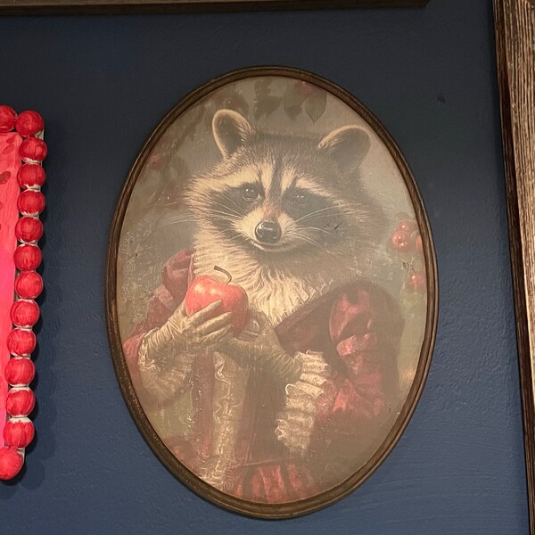 Miss Raccoon With Apple Victorian Portrait - Vintage Style Animal Wall ...