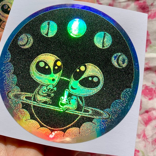 Holographic Alien Pizza Sticker, Outer Space Holo Decals, Food Lover ...