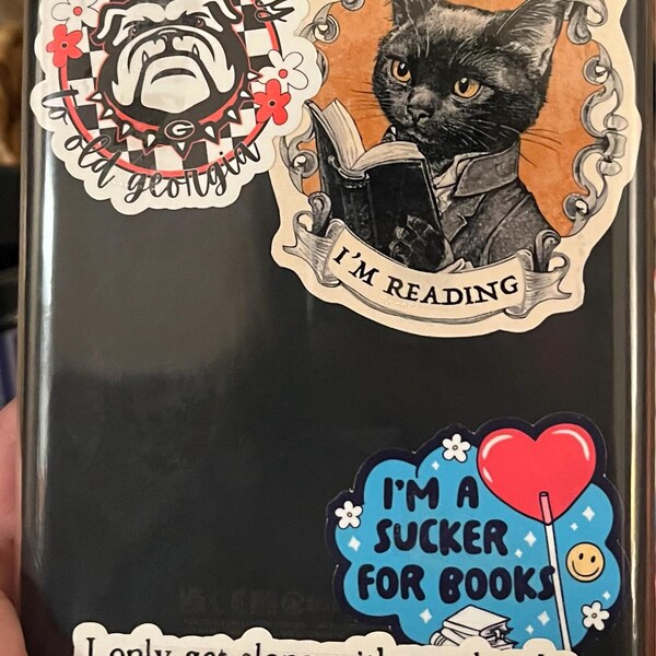 Reading Cat Sticker, Kindle Sticker, Book Cat Sticker, Black Cat ...