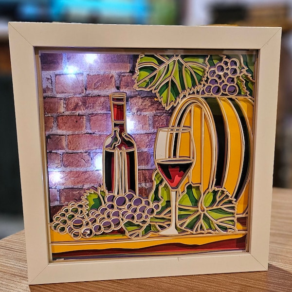 3D SVG Wine Shadow Box Layered, Winery Shadow Box,wine Glass 3D Svg ...