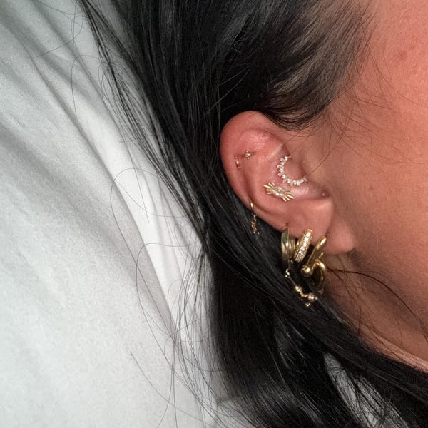 16g 18g Dainty Moon Hoop Charm, Sterling Silver, 18k Gold Plated Rook ...