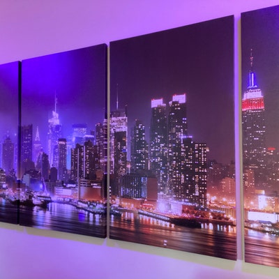 New York Print Multi Panel Canvas Panoramic Framed Print Night City USA ...