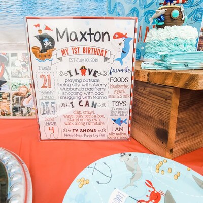 Printable Shark Pirate First Birthday Chalkboard Sign 1st - Etsy