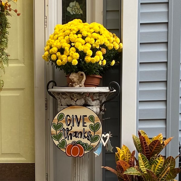 READY TO SHIP Give Thanks Door Hanger, Pumpkin Wreath, Thanksgiving ...
