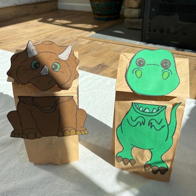 Dinosaur Paper Bag Puppet Craft for Kid Coloring Puppet Printable ...