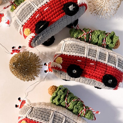 Red Car Minivan Crochet Toy Amigurumi With Christmas Tree Camper Bus ...