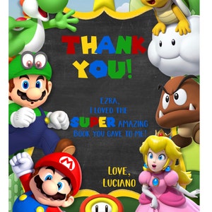 Super Mario Thank You Card, Super Mario Birthday Invitation, Mario ...