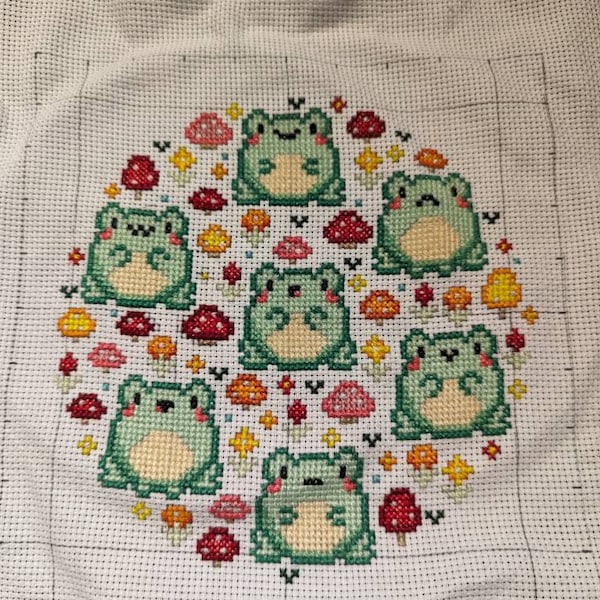 Froggie Flower Forest Cross Stitch Pattern, Mushroom, Frogs, Pastel, Cottegecore, Mushroomcore ...