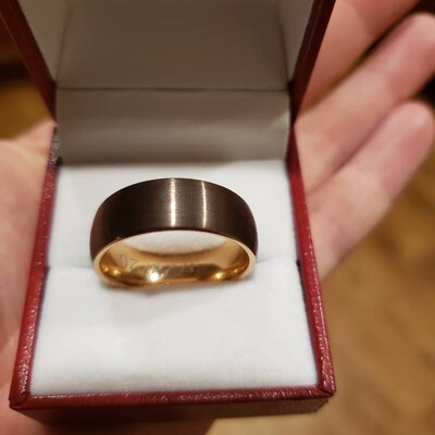 Rose Gold Ring Mens Wedding Band Brown Ring 8mm Engagement Band Brown ...