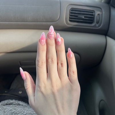 Custom Design No.27 Press on Nails Jelly White & Pink Blush Hand ...