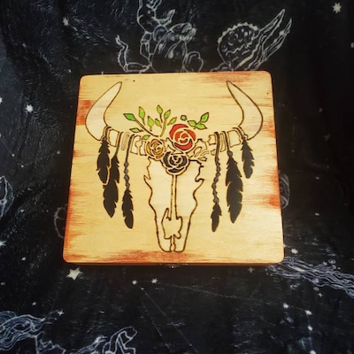 Feathered Cow Skull Stencil Cow Skull Stencil, Skull Stencil, Cow ...