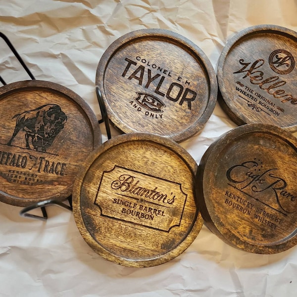 Custom Whiskey Bourbon Wooden Coasters - Free Shipping! Qty 5 Wood ...