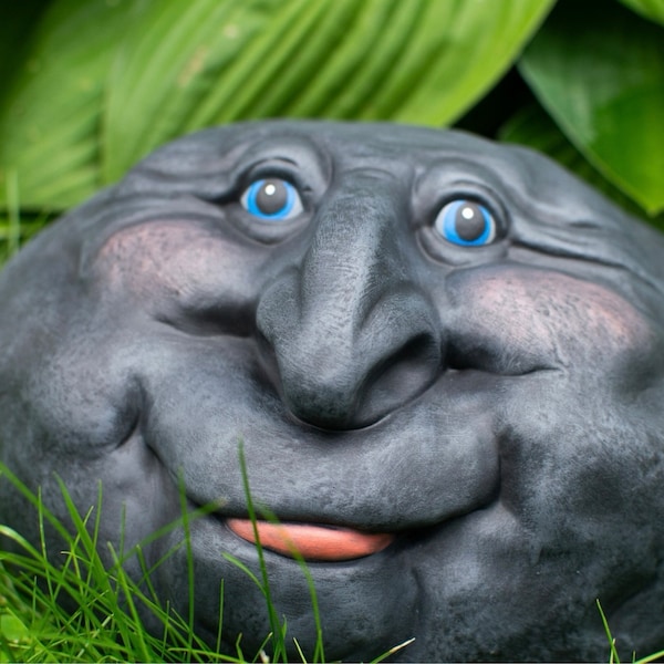 Whimsical Rock Face Garden Sculpture - Unique Outdoor Yard Art With ...