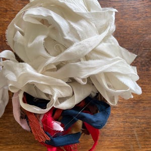 1 Oz Sari Silk Threads W/ribbon Pieces Boho Junk Journal Fiber Beads ...