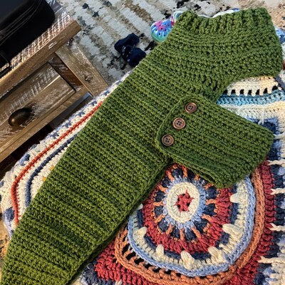 Crocheted Dog Sweater PDF PATTERN, Ribbed Neck, Buttoned Flap, Elegant ...