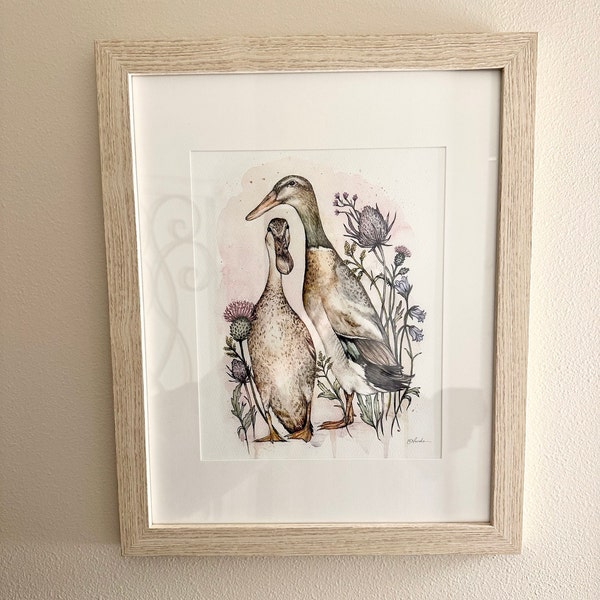 Indian Runner Ducks - Wild Flowers Watercolour Thistles Bird ...