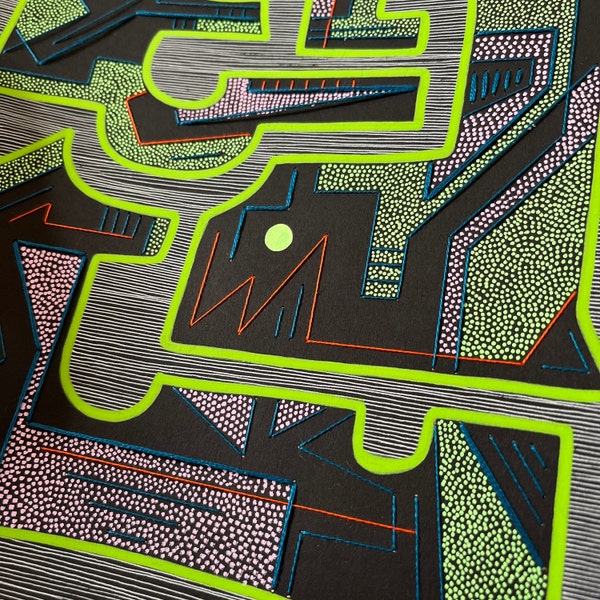 Embroidered on Paper Midcentury Modern Art / Minimalist Geometric Small ...