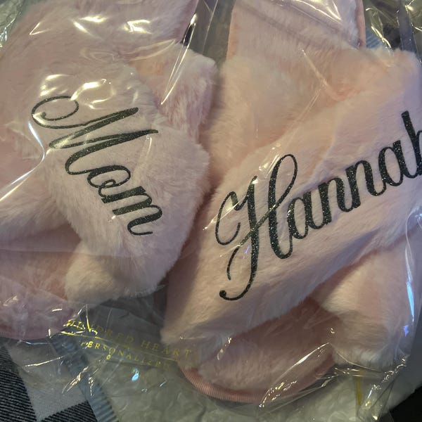 Custom Name Fluffy Slippers, Personalized Gift for Bridesmaid, Birthday ...