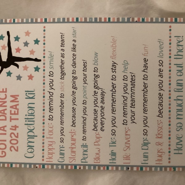 EDITABLE Dance Team Survival Kit Cards | Dance Team Gift Tags |dancer ...