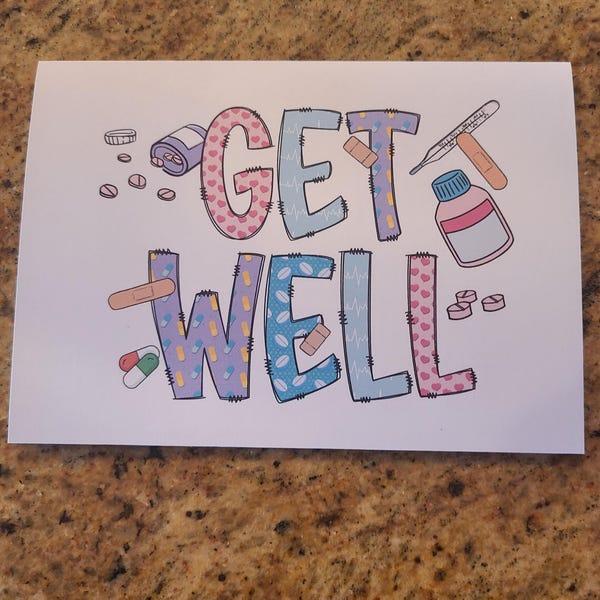 Cute Get Well Soon Digital Download Greeting Card Feel Better Instant ...