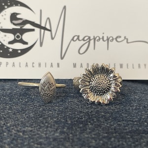 Sunflower Ring Sterling Silver Sunflower Ring With Flower Band Summer ...