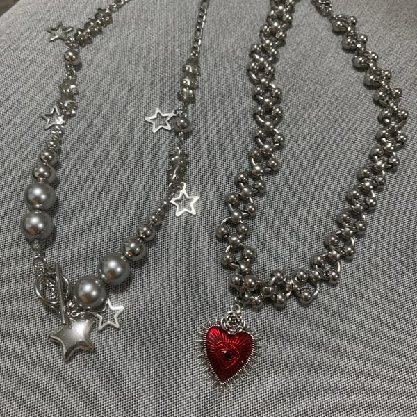 Spider Necklace With Red Bead,gothic Spider Pendent,spikes Choker ...