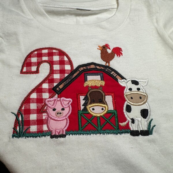 Barn 2 Birthday Farm Animal Digital Machine Embroidery Applique Design ...