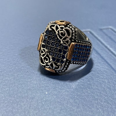 Black Zircon Silver Men Ring, Handmade Sterling Silver Ring, Men 925k ...