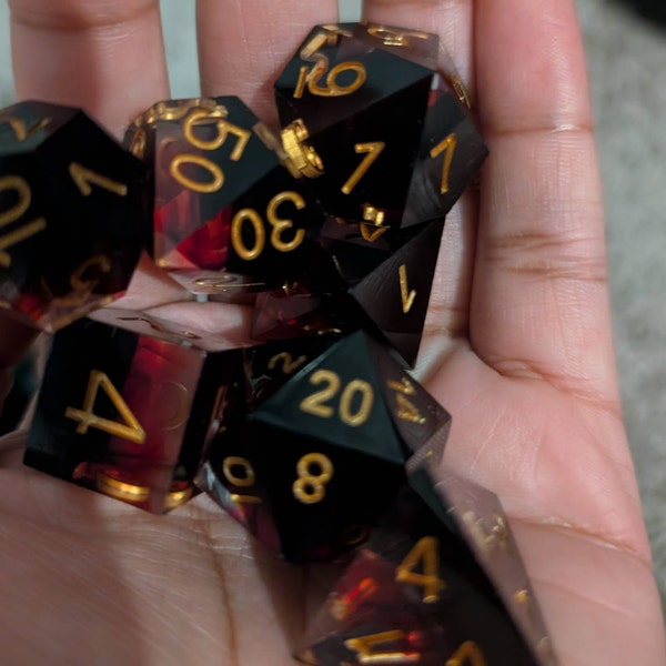 Handmade Sharp Edge Dice Blood Swirl Red Clear Resin Polyhedral Dice ...