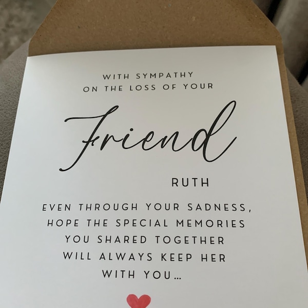 Friend Sympathy Card: Condolence Bereavement Card, WW0218 - Etsy