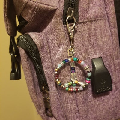 Beaded Wire Peace Sign Keychains Boho Keychains Hippie Accessory Hippie ...